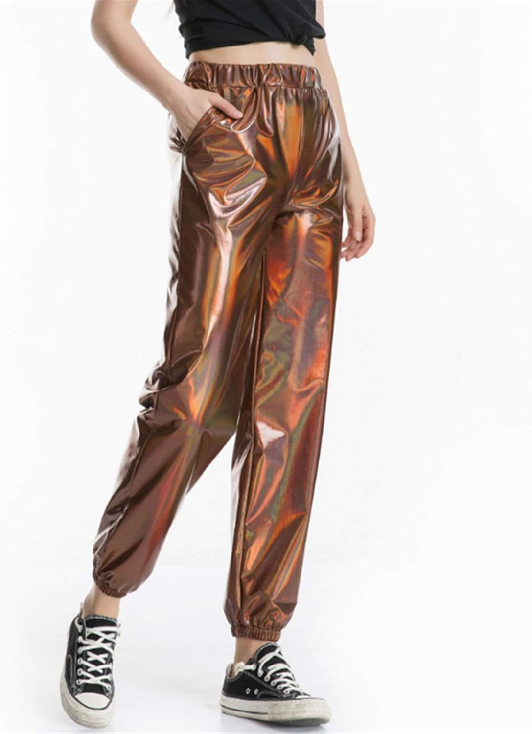 Casual Sports Street Shiny Trousers,Womens Metallic Shiny Jogger Pants ...