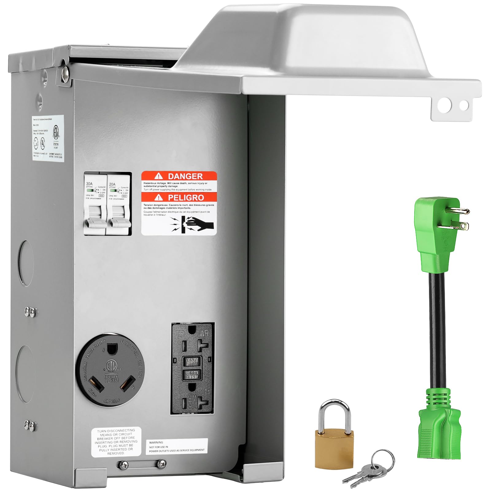 RVGUARD RV Temporary Power Outlet Panel with Breaker, ETL Listed 20 30 ...