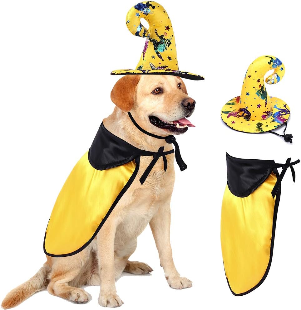 MoonyLI Pet Halloween Costume, Dog Wizard Costume-Dog Witch Hat Cloak ...