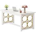 Amazon.com: LITTLE TREE 63-inch White Executive Desk, Modern Office ...