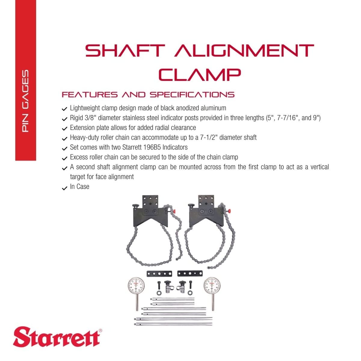 Starrett Shaft Alignment Chain Clamp Set With Case - 196B5 Indicator ...