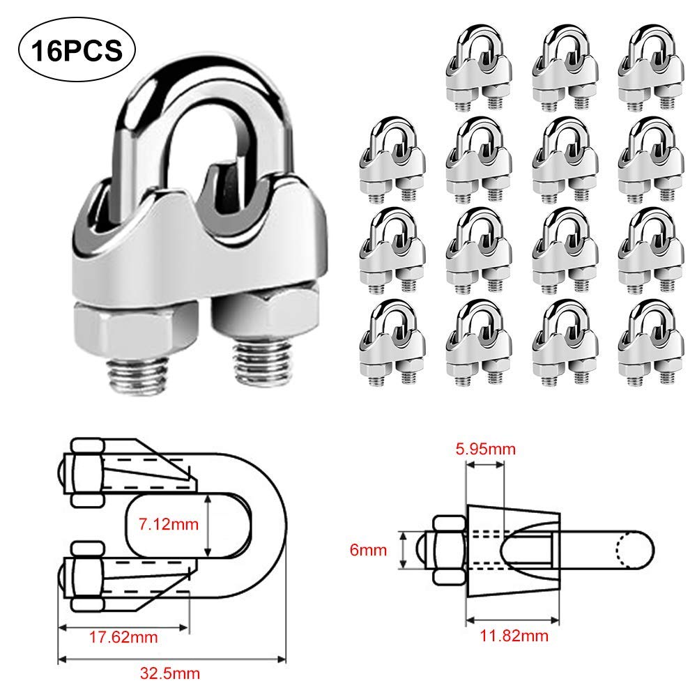 Bow Rope clamp Wire Rope Cable Clamps M6 Stainless Steel Cable Clamps U ...