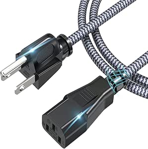 Power Cord, Goalfish 3 Prong AC Power Cable 6.6FT(2m) Nylon Braided ...