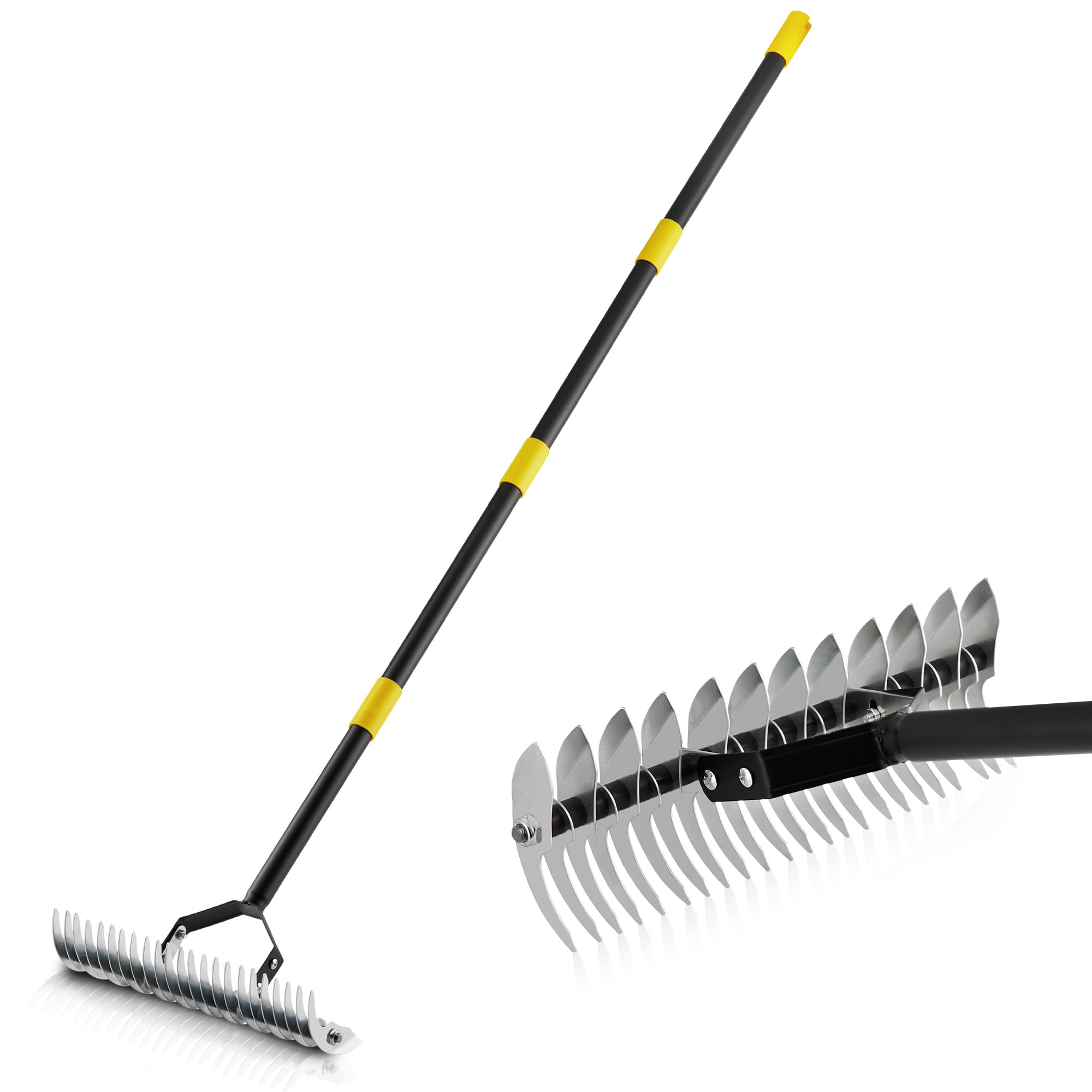 Double-Sided Thatch Rake 23 Tines, 15 Inch Wide Metal Heavy Duty Leaf ...