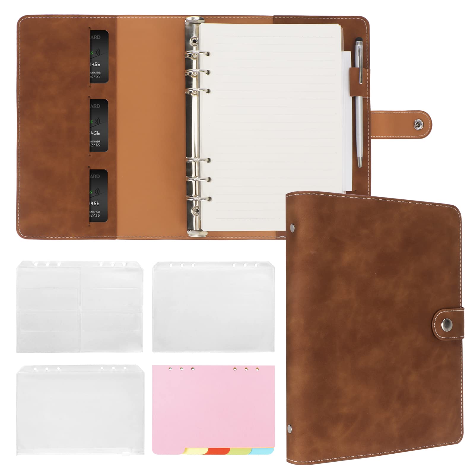 FYY A5 Binder Refillable Planner Notebook 6 Ring PU Leather Binder ...