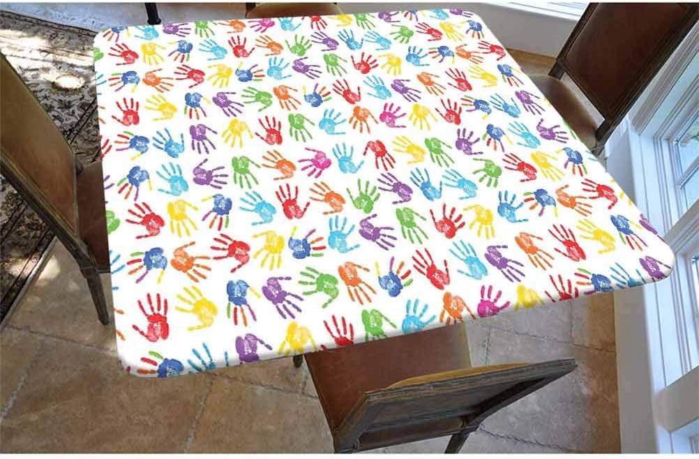 Colorful Decor Polyester Fitted Tablecloth,Human Handprint Kids ...