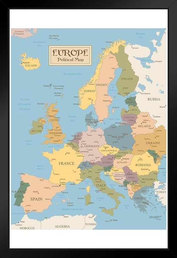 Amazon.com: Vintage Map of Europe Art Print Framed Poster 14x20 inch ...