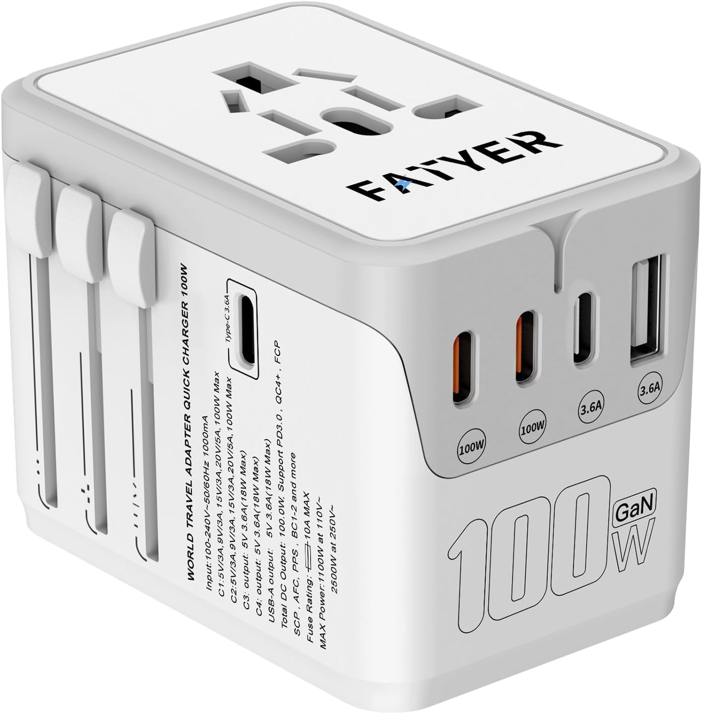 FATYER Universal Travel Adapter, 120w GaN International Plug Adapter ...