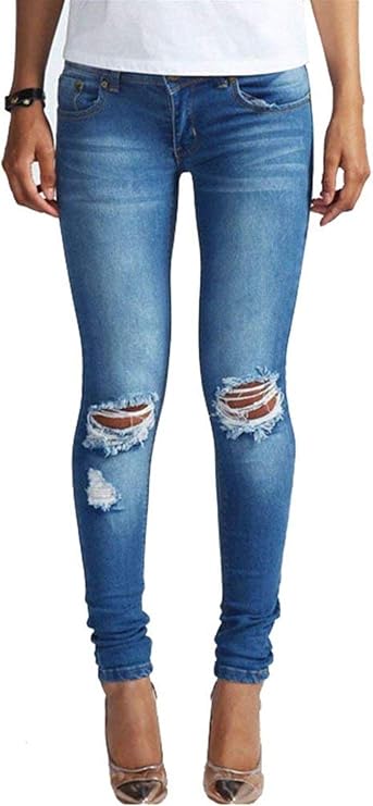 Hx Fashion Damen Stretch Mit Löcher Rissen Klassisch Skinny Classic