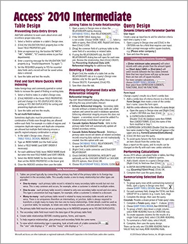 Microsoft Access 2010 Intermediate Quick Reference Guide (Cheat Sheet ...