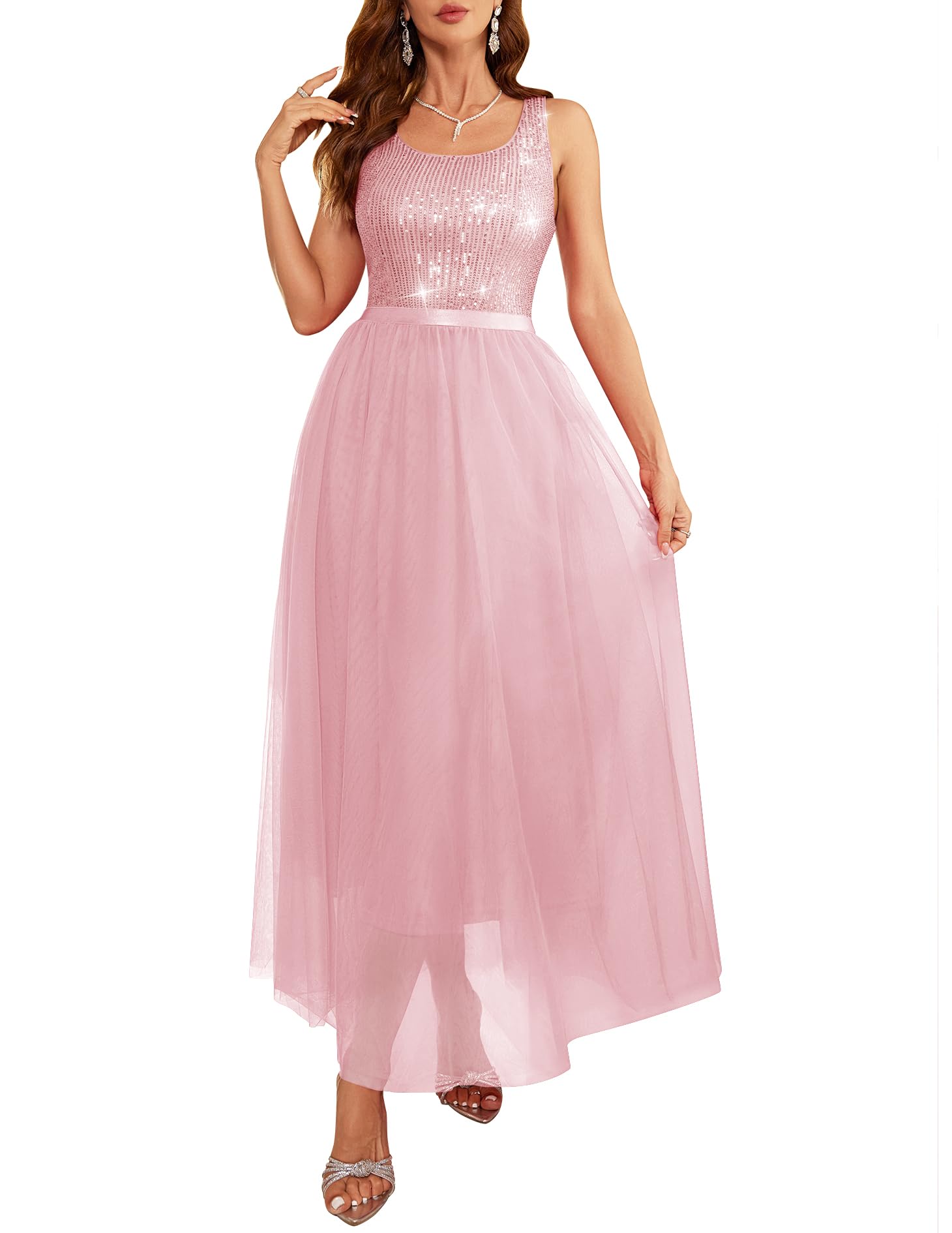 BeryLove Prom Dress for Women Sequin Dress Sleeveless Bridesmaid ...