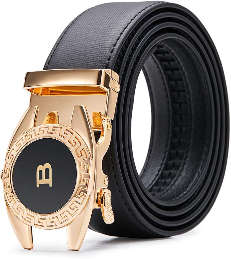 Men's Ratchet Leather Belt Automatic Sliding Buckle Adjustable Belts ...