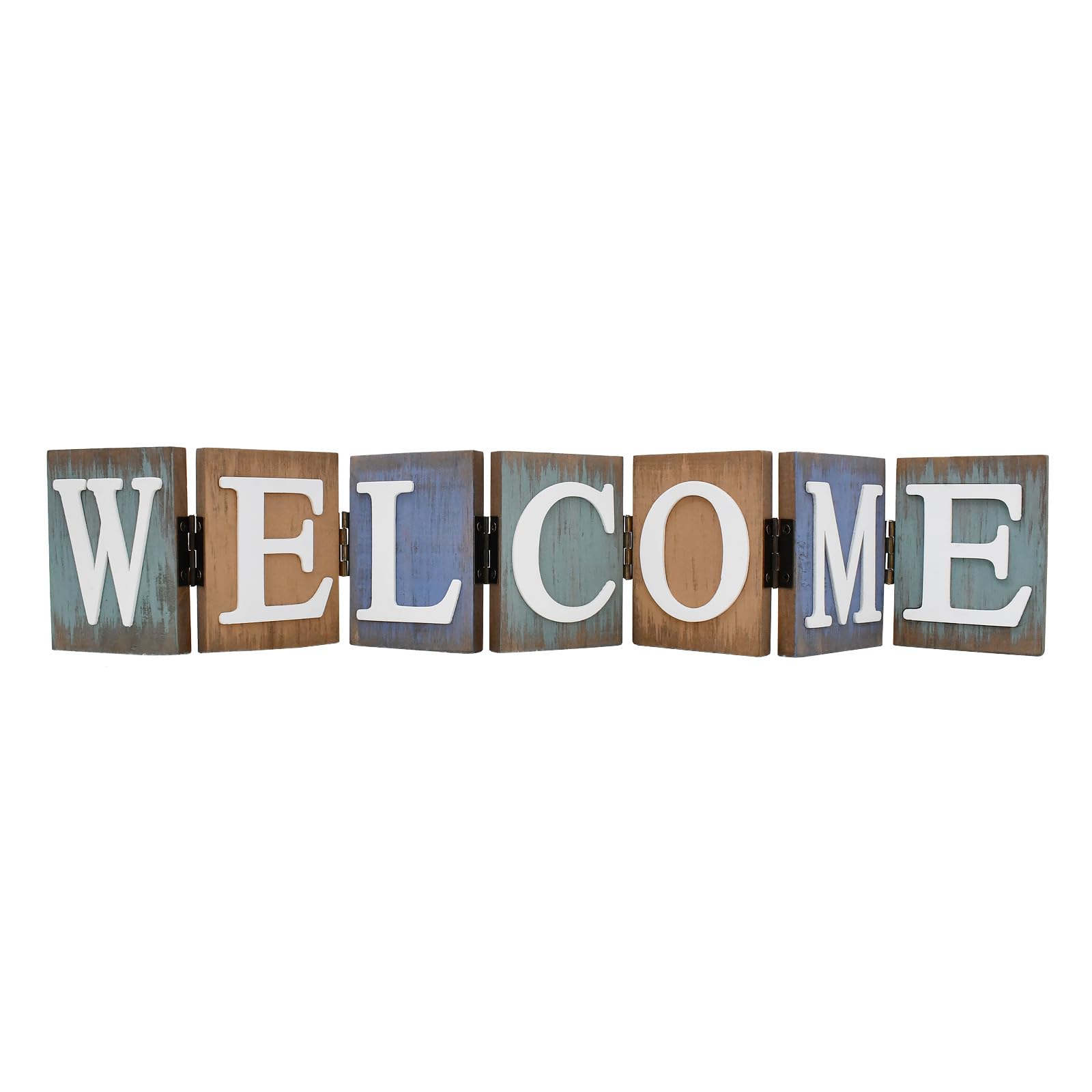 Rustic Wood Welcome Sign Cutout, Teal Wooden Tabletop Folding ...