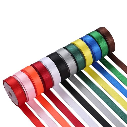 Solid Color Satin Ribbon 12 Colors 2/5" X 5 Yard Each Total 60 Yds ...