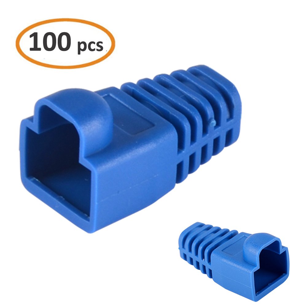 SHiZAK 100pcs Blue Soft Plastic Ethernet RJ45 Boots Plug Cover CAT5E ...
