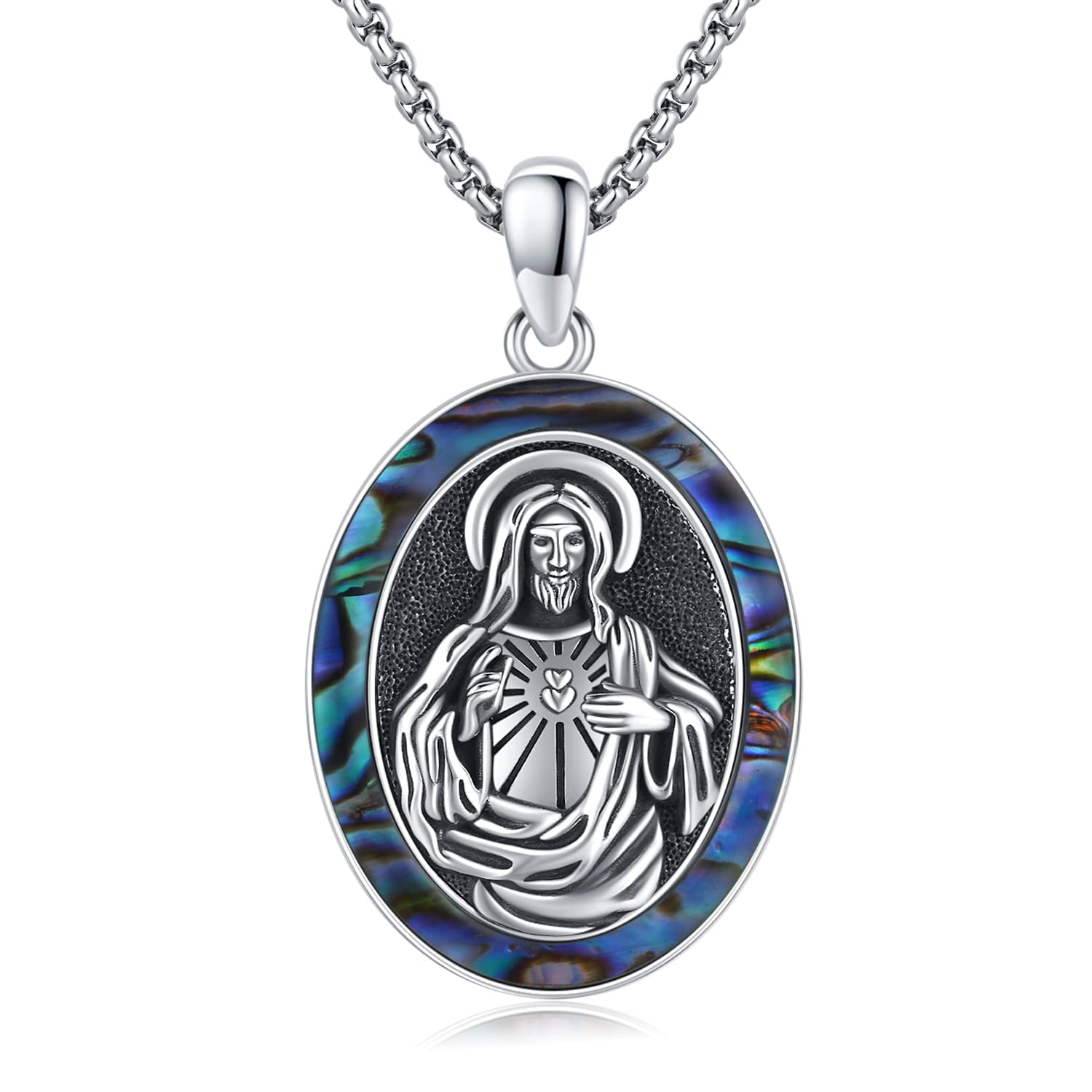 Sacred Heart Of Jesus Medal Pendant Necklace 925 Sterling Silver Jesus ...