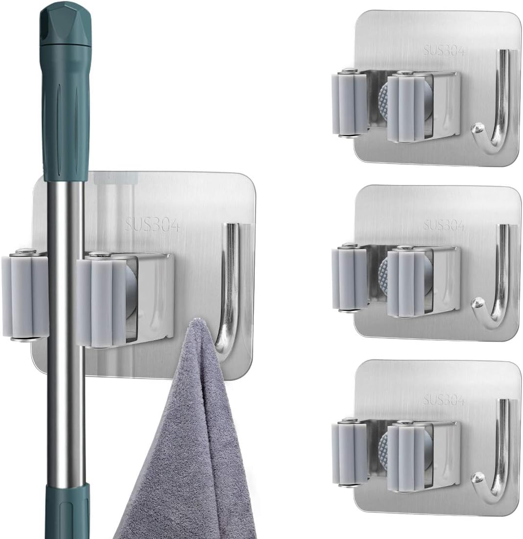 Broom clip with hook ，tainless Steel Wall Mounted Broom Organizer，For ...