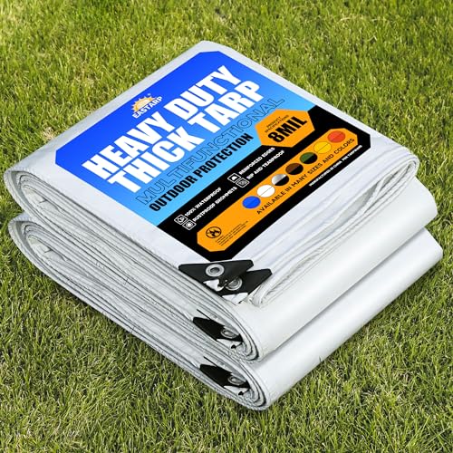 Eastarp 6x8 8Mil Heavy Duty White Tarps, UV Resistant & Waterproof Tarp ...