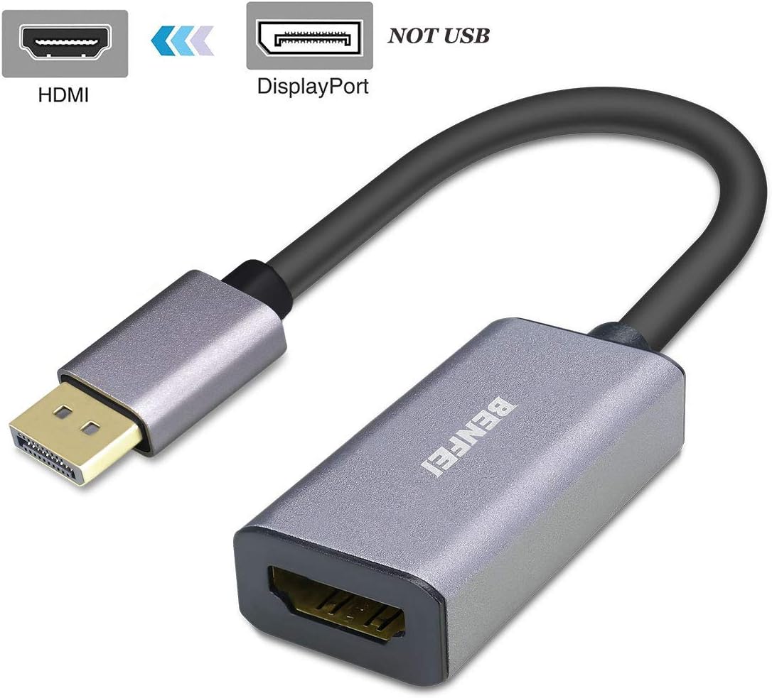 Cable Adaptador de DisplayPort a HDMI, Benfei DisplayPort a HDMI Macho a Hembra Chapado en Oro ...