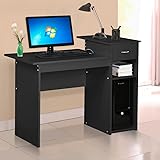 Amazon.com: Topeakmart Black Compact Computer Desk with Drawer and ...
