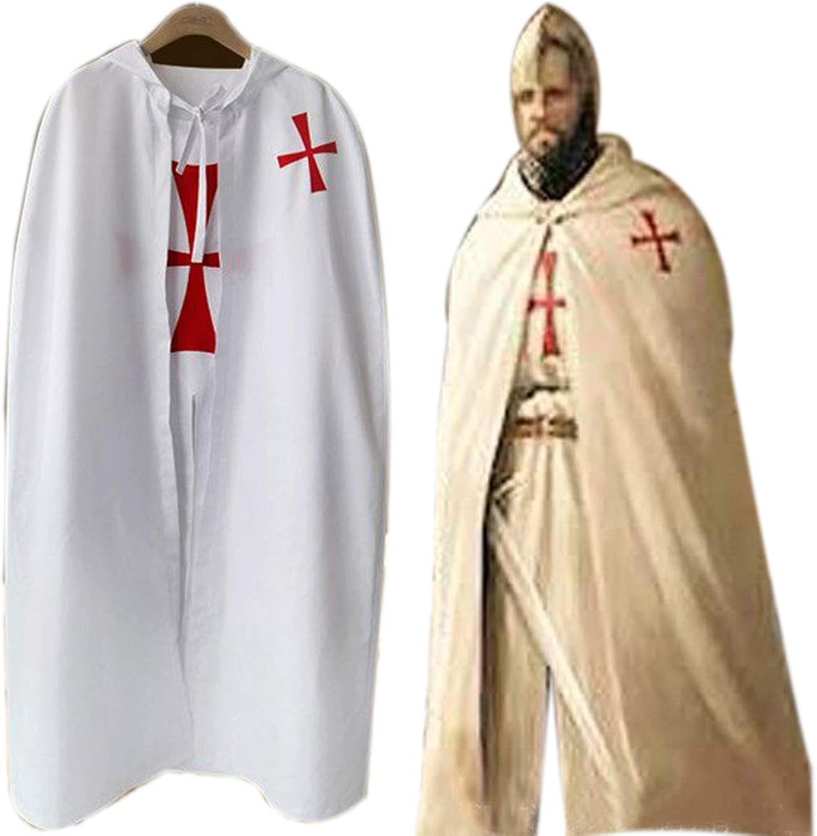 Medieval Knight Cloak Red Templar Surcoat Hooded Cap Cloak/Tunic ...