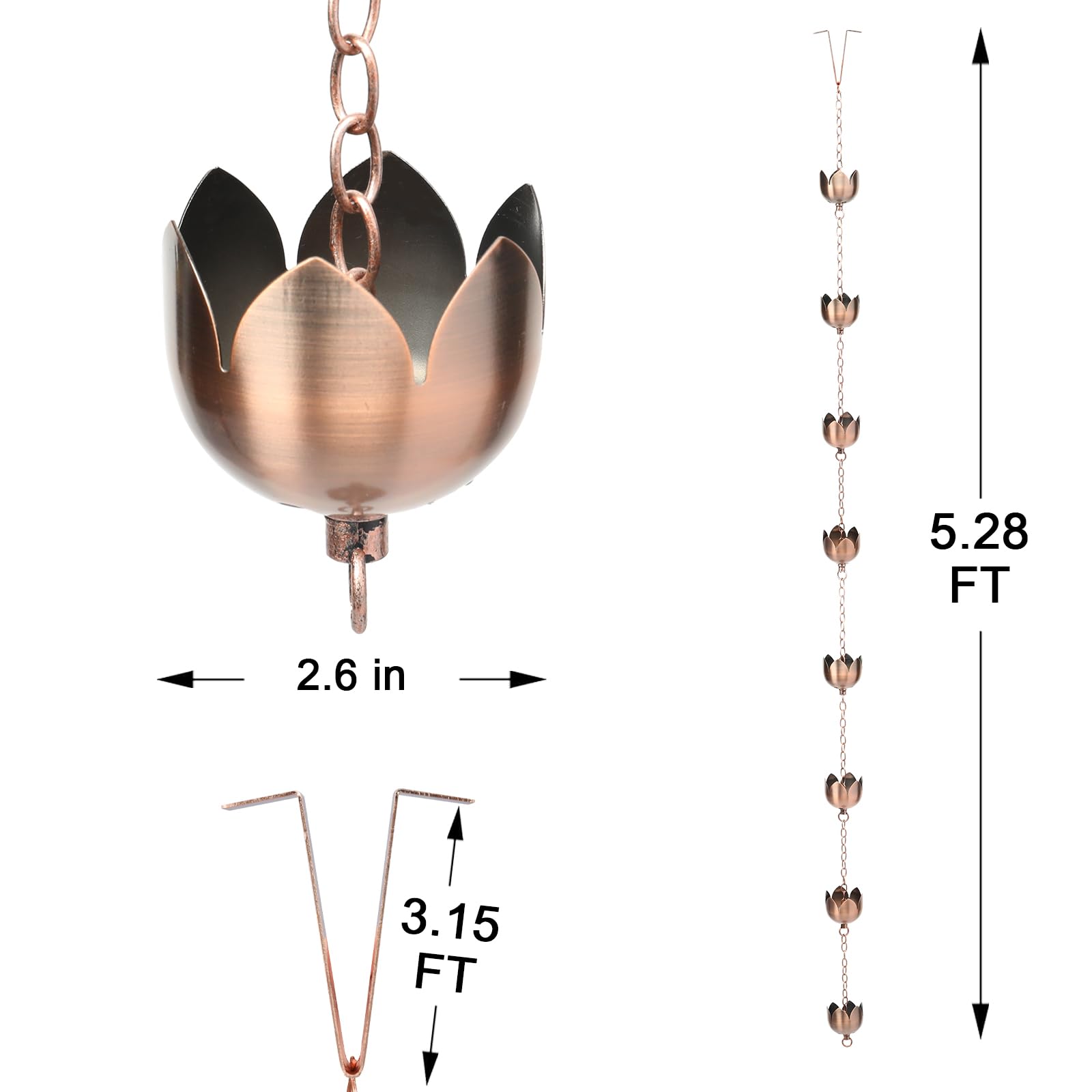 Mua taman Rain Chain Set, 5.28ft Lotus Cup Rain Chain for Gutters ...