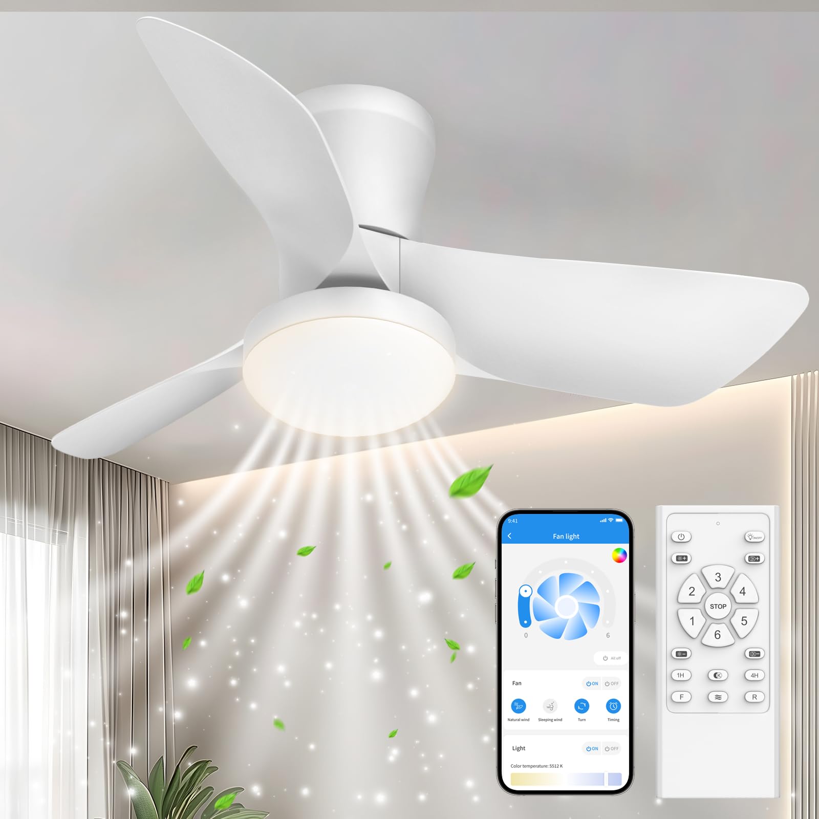 Ceiling Fans Lights with APP & Remote Control: 30 Inch Low Profile ...
