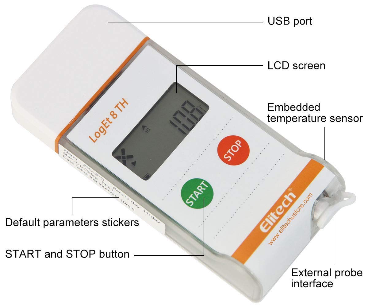 Elitech LogEt 8 TH Temperature and Humidity Data Logger Reusable PDF Report USB Port 16000 ...