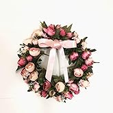 Amazon.com: Landy 12-Inch Rose Flower Heart Wreath with Silk Ribbon ...
