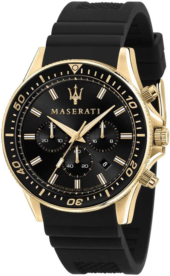 Maserati Men's Stainless Steel, Yellow Gold PVD, Silicone Watch, Sfida ...