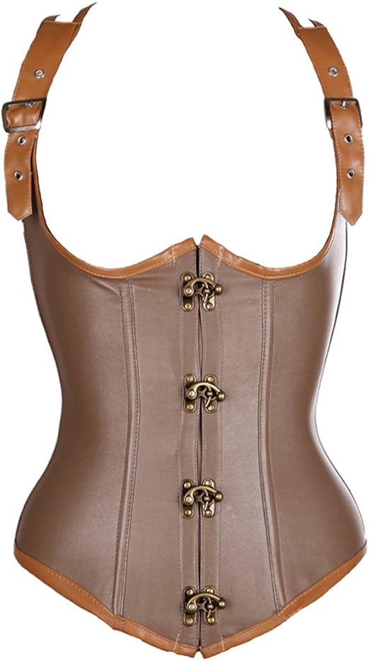Amazon.com: Women's Sexy Open Bust Corset Punk Rock Faux Leather ...