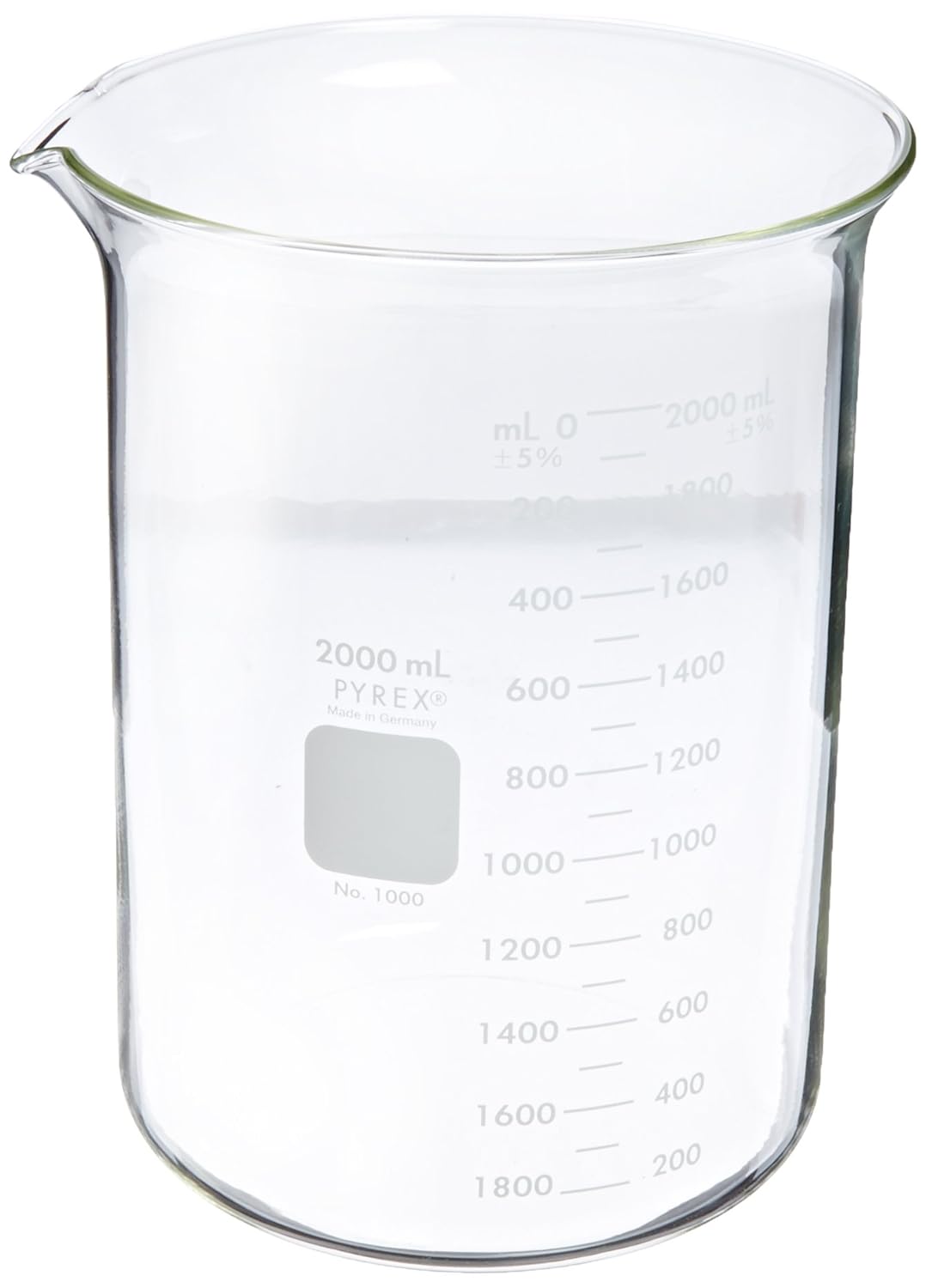 Corning Pyrex 1000-2L Glass 2 Liter Graduated Low Form Griffin Beaker ...