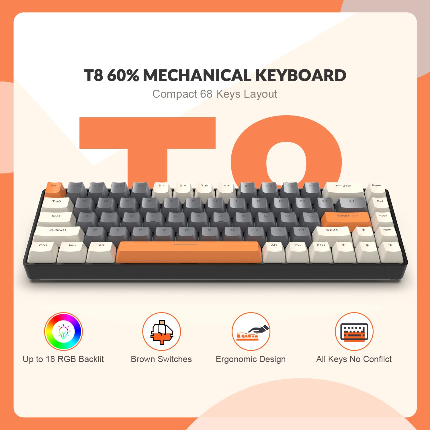 Mua YINDIAO T8 60% Mechanical Gaming Keyboard, 68 Keys TKL with Compact ...