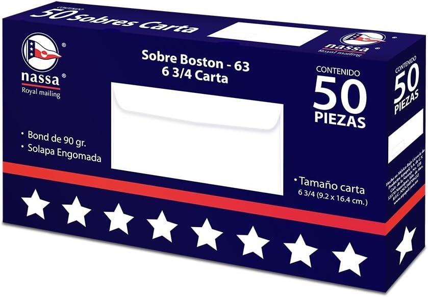 Nassa HA0206 Paquete con 50 Sobres Carta Boston 63: Amazon.com.mx ...