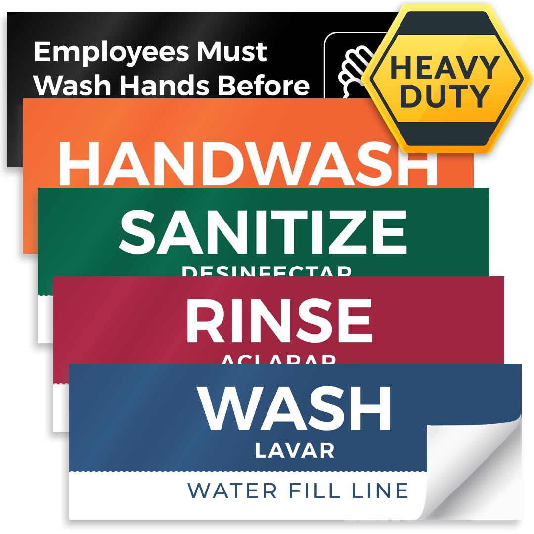 5 Pack Wash Rinse Sanitize Sink Labels, Waterproof Sticker Signs, 3 ...
