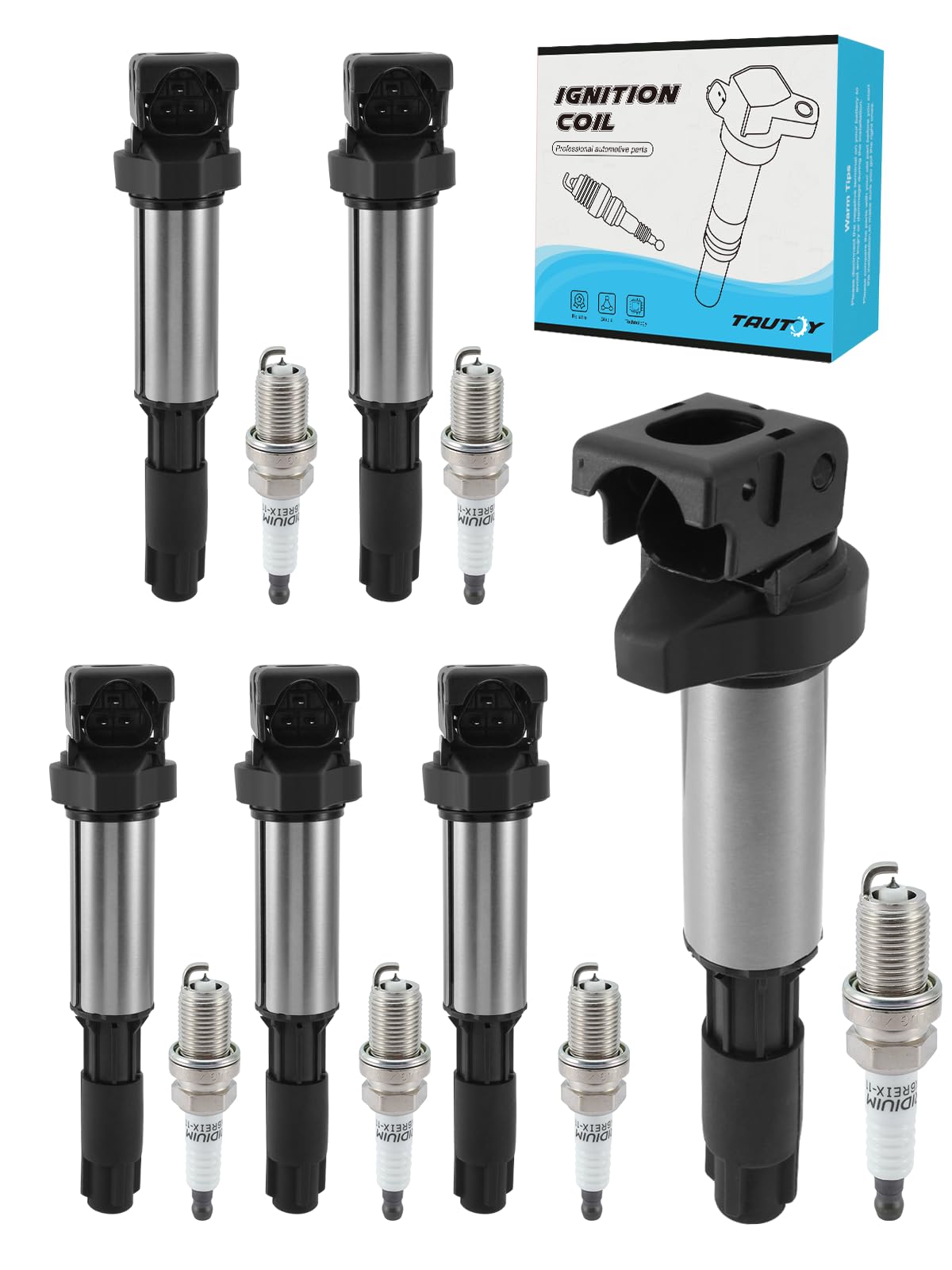 TAUTOY Set of 6 UF522 Ignition Coil Pack & Iridium Spark Plug (2.5 3.0L) 2001-2008 For BMW 320i ...