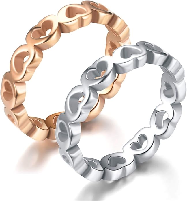 Malinmay Couple Rings That Fit Together, Heart Shape Stainless Ring for ...