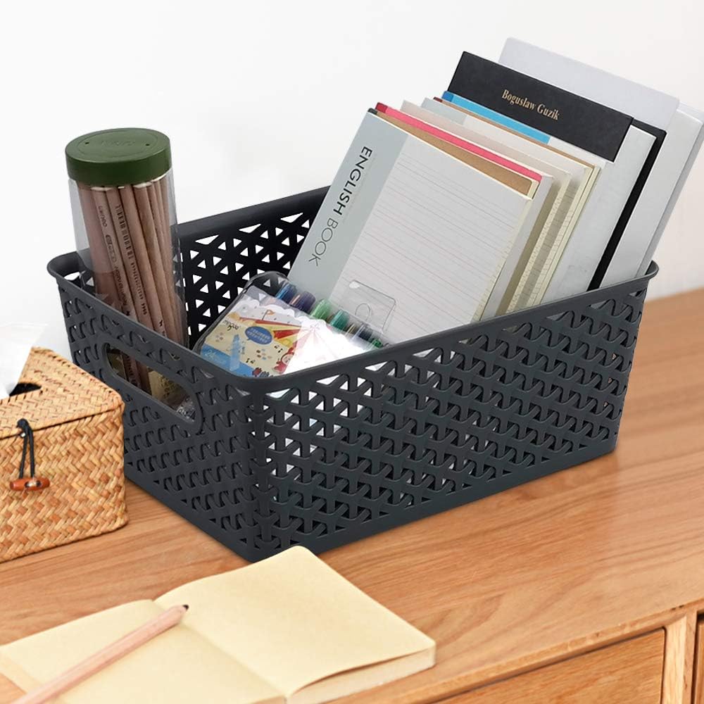 Readsky Desktop Cupboard Plastic Storage Basket, Deep Gray, 6 Packs ...
