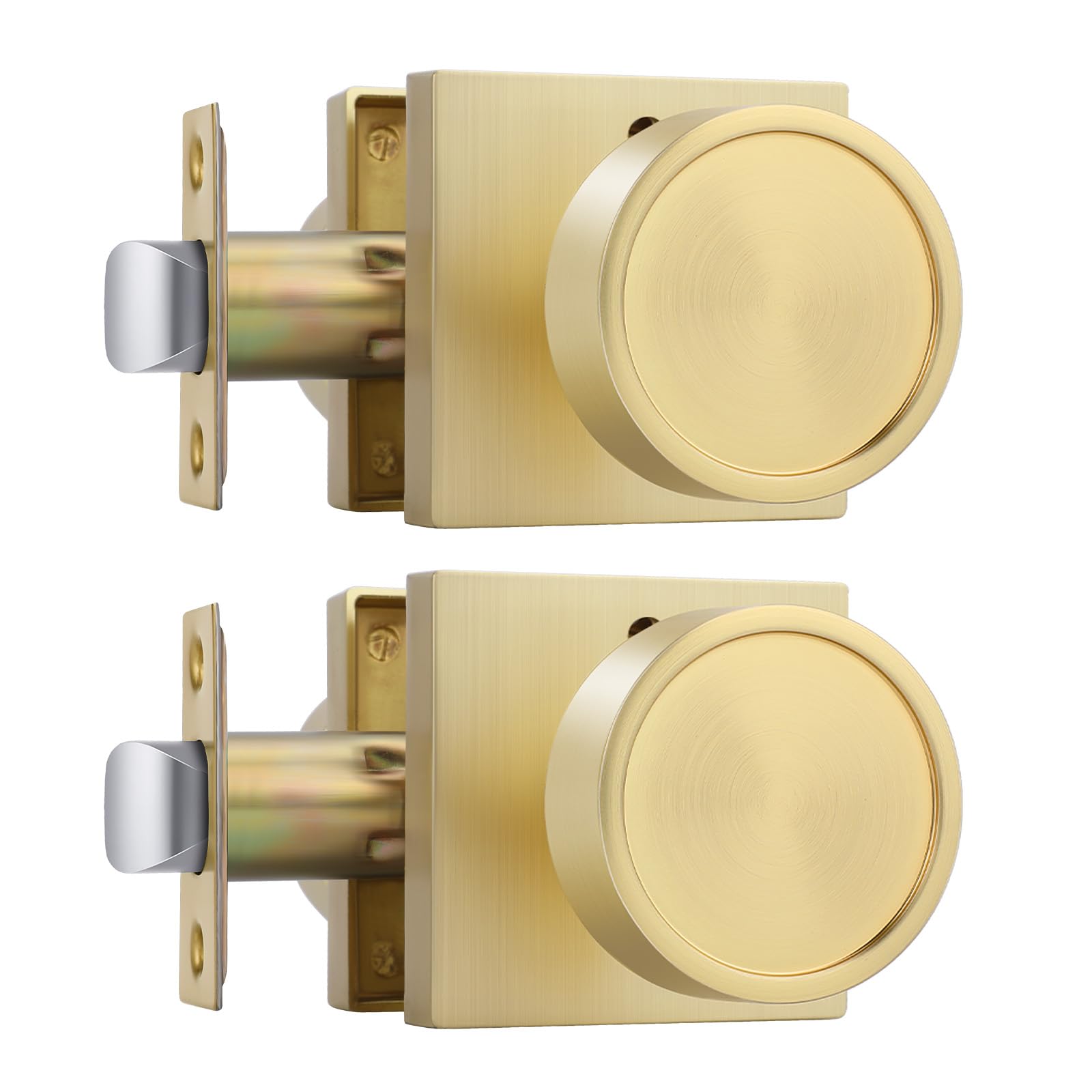 goldenwarm Gold Door Knobs 2 Pack, Privacy Brushed Gold Interior Door Knob, Brushed Brass Indoor ...