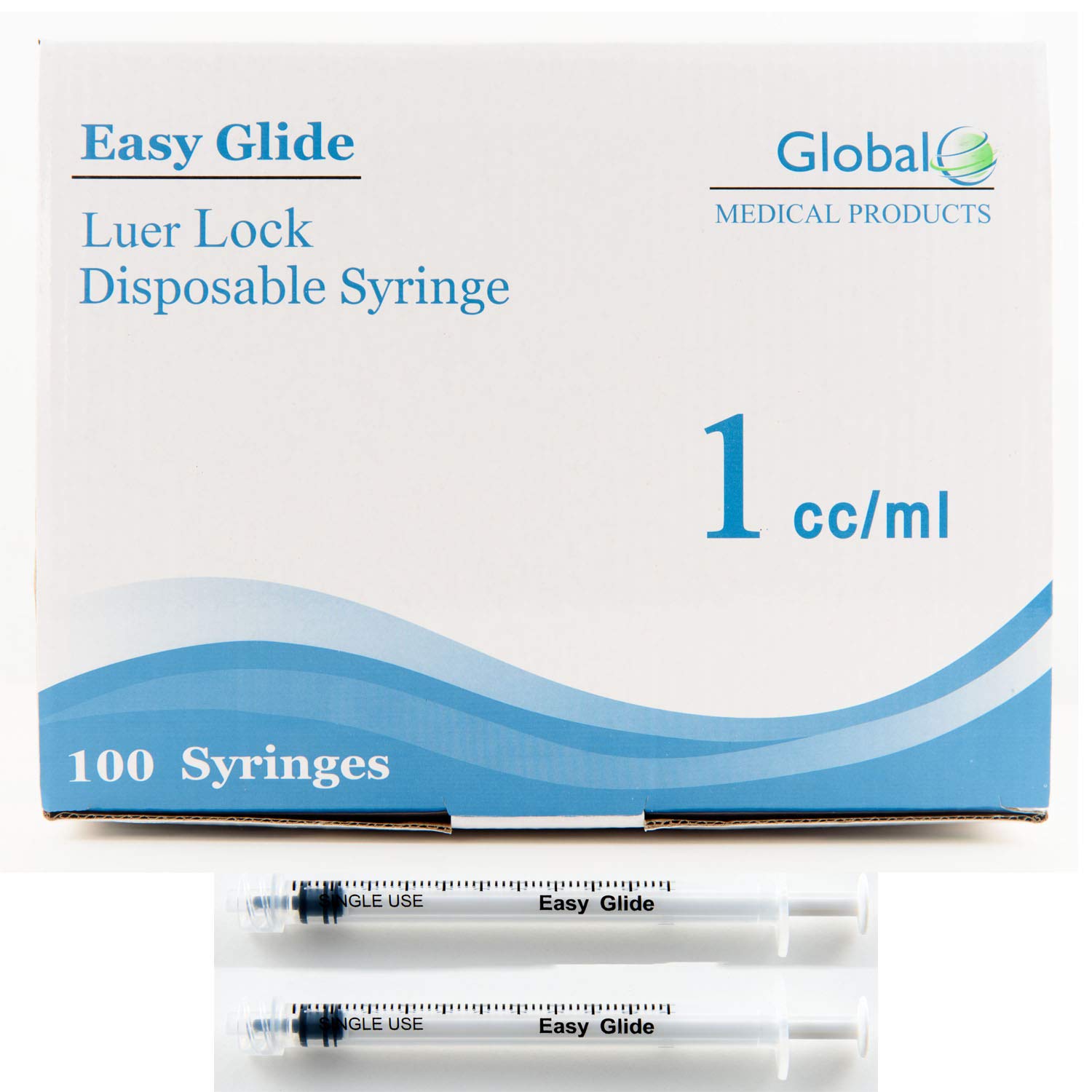 Easy Glide 1ml 1cc Sterile Syringe Luer Lock Tip, No Needle, Pack of ...