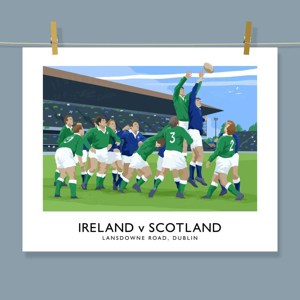 Ireland v Scotland rugby, Dublin - vintage style travel poster art ...