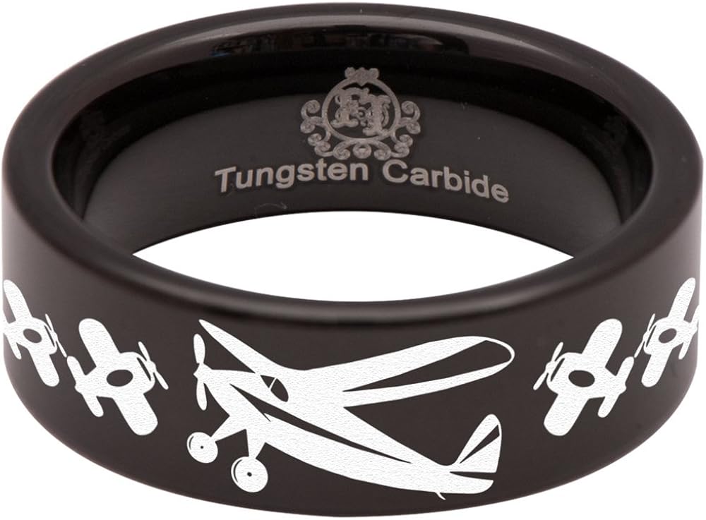Amazon.com: Black Tungsten Carbide Aviation Ring Wedding Band ...