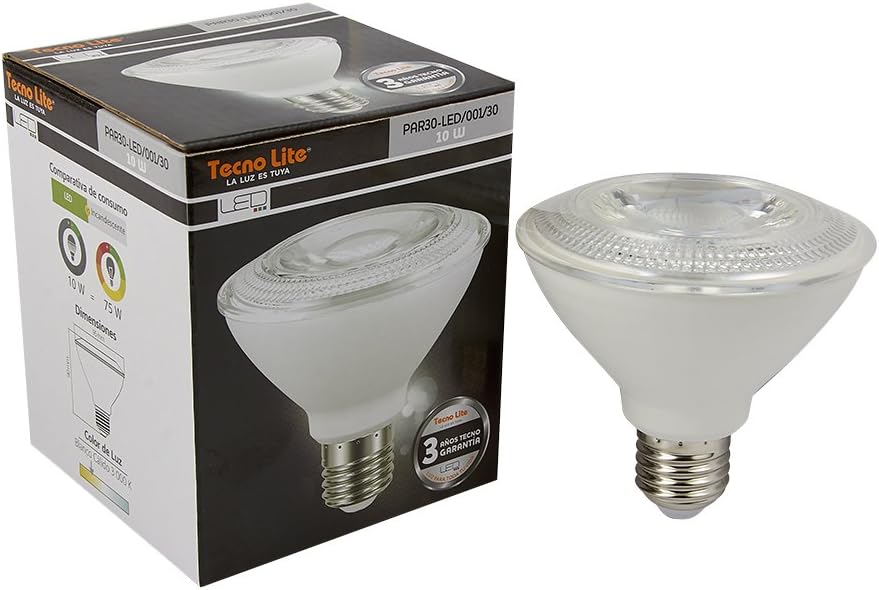 Lámpara LED Tipo Par, Blanco Cálido Tecnolite PAR30-LED/001/30: Amazon ...