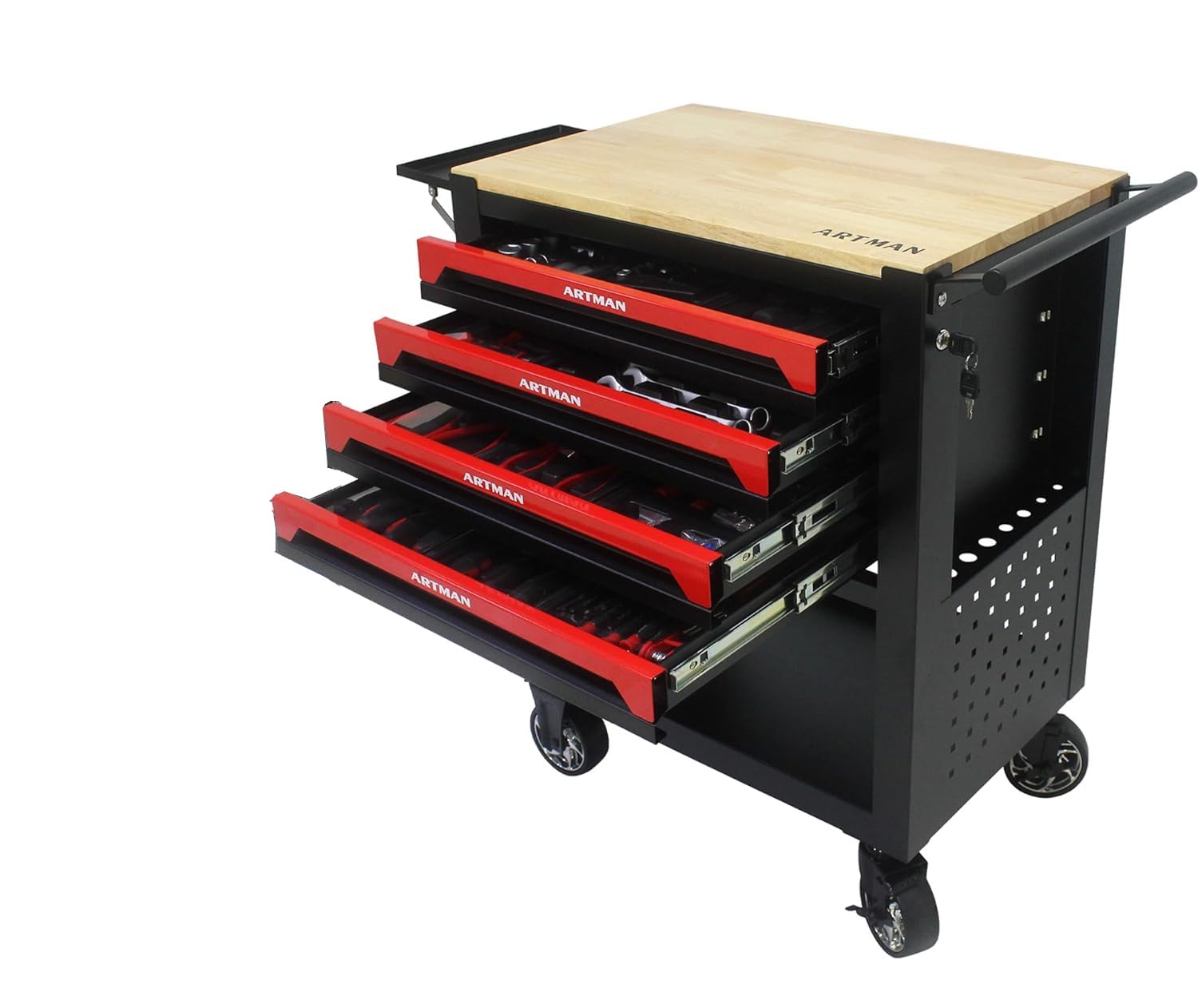 PULLAFUN Rolling Tool Cart with 4-Drawer Tool Box,Tool Chest with ...