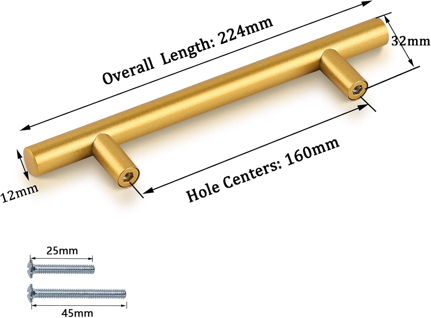 PiLin 15 x Cabinet Hardware T Bar Handles Hole Center 160mm(6.5inch ...