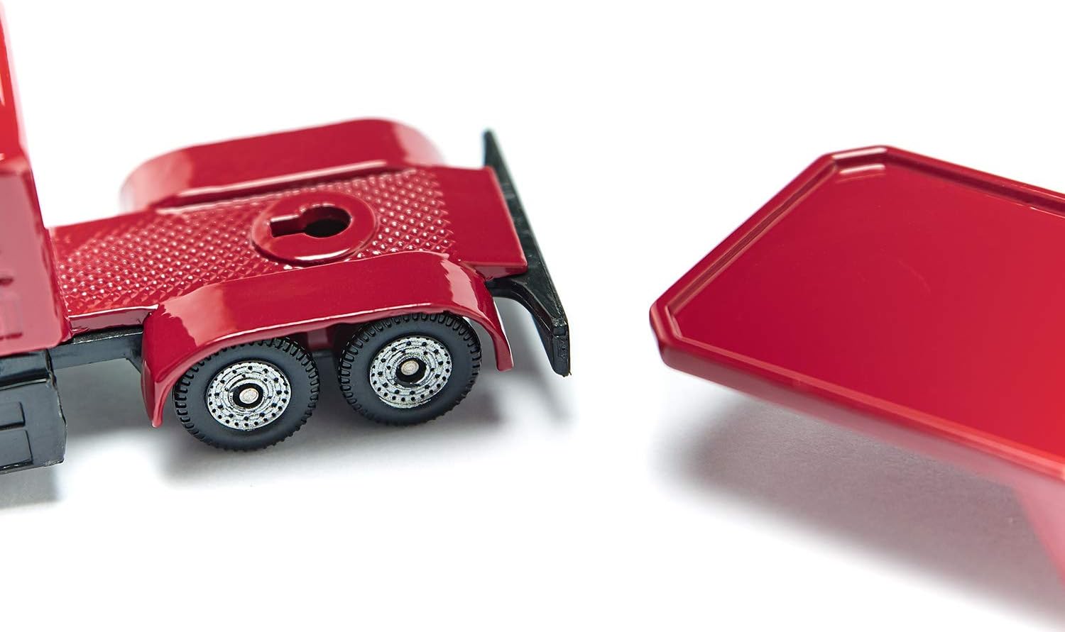 siku 1613, Low Loader with Boat, Metal/Plastic, Red/Blue/White, Opening stern flap, Floatable ...