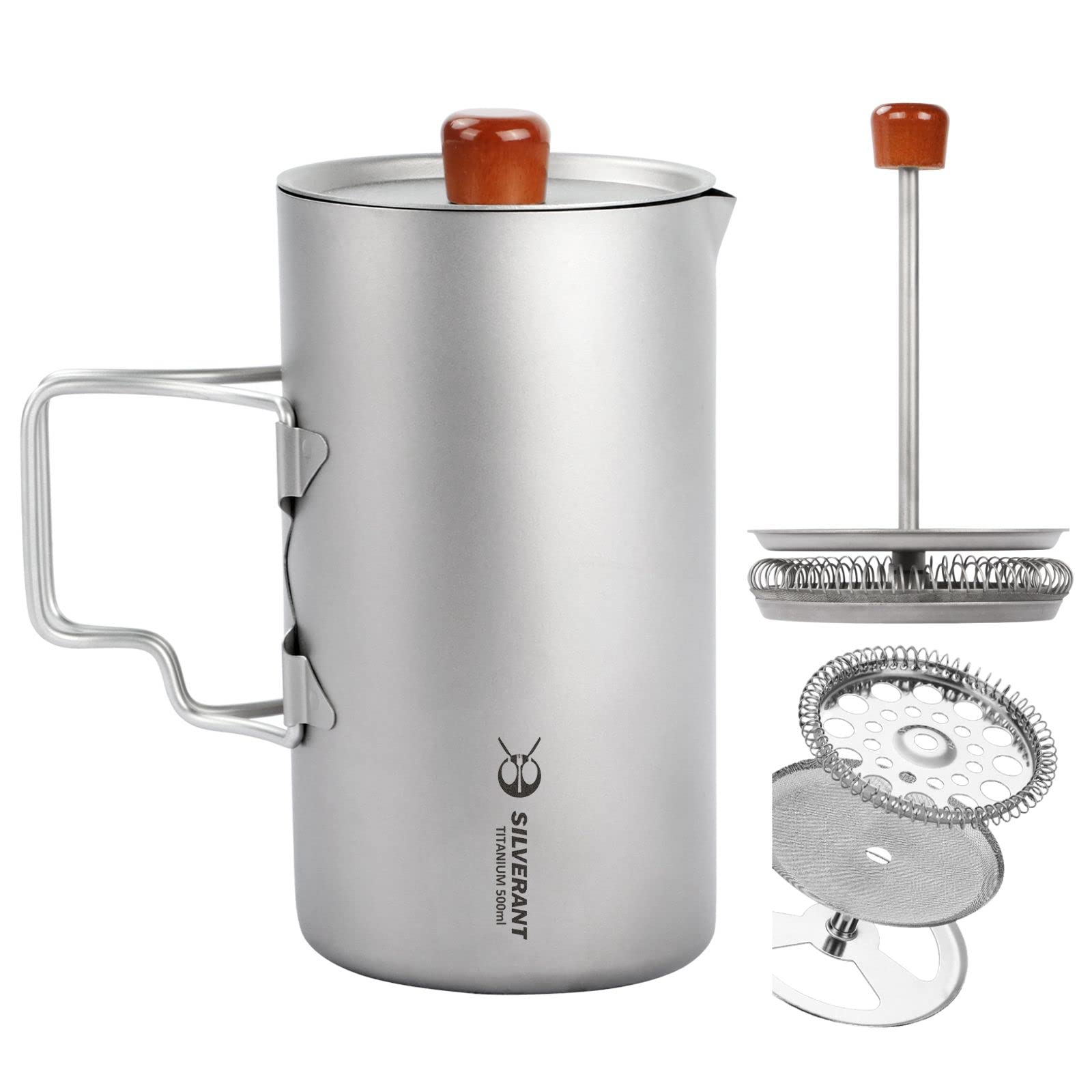 SILVERANT Titanium Coffee French Press Cup Camping Mug Travel Coffee Maker for Backpacking ...