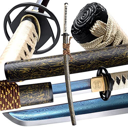 entez Katana Real Samurai Sword - Real Damascus Steel Katana,Perfect ...