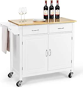 Amazon.com: Giantex Kitchen Island, Rolling Kitchen Cart, Wood Counter ...