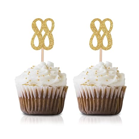 Gold Happy 88th Birthday Cupcake Topper, 24-Pack Number 88 Glitter ...